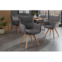 Riess Ambiente Drehbarer Design Stuhl VOGUE anthrazit natur Strukturstoff Eichenholz 360° mit Armlehne Riess-Ambiente Esszimmerstuhl Küchenstuhl