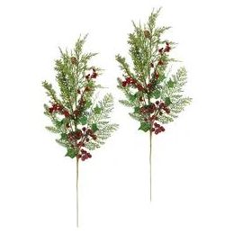 Kunstzweig I.GE.A. "Weihnachtszweig Tanne/Beeren/Efeu/Thuja", grün (grün, rot), B:7cm H:75cm L:16cm, Kunststoff, Kunstpflanzen, 2er Set Künstlicher Zweig Blume Weihnachtsdeko Dekozweig Dekoration