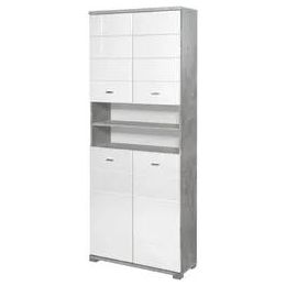 Hochschrank BASIC BY BALCULINA "Pool, Badezimmerschrank BxHxT 76x190x31", weiß (beton, weiß hochglanz), B:76cm H:190cm T:31cm, Holzwerkstoff, Schränke, Breite 76cm, Tür L/R montierbar