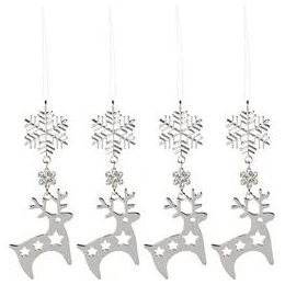 Baumbehang CREATIV DECO "Schneeflocke & Rentier, Weihnachtsdeko, Christbaumschmuck", silber (silberfarben), B:3,5cm H:9,5cm, Metall, Dekohänger, mit liebevollen Details