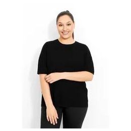 Plisseeshirt Only CARMAKOMA "CARRAVENNA S/S PLISSE TOP JRS NOOS", Damen, Gr. L, schwarz, Jersey, Obermaterial: 100% Polyester, unifarben, regular fit normal, Rundhals, Shirts