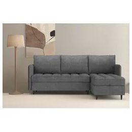 Ecksofa DOREL HOME "LINDHUS, L-Form, verschiedene Stellvarianten, Schlaf-Liege", grau, B:194cm H:80cm T:130cm, 100% Polyester, Sofas, Modulsofa, Recamiere, großer Bettkasten, Cord, Chenille