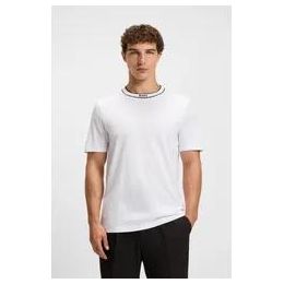 T-Shirt BOSS Green "Tee", Herren, Gr. XXL, weiß (weiß100), Single Jersey, Obermaterial: 100% Baumwolle, unifarben, regular fit hüftlang, Rundhals, Shirts, mit Streifendetail am Ausschnitt