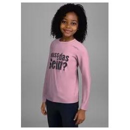 Langarmshirt Kidsworld "Spruch: MUSS DAS SEIN", Mädchen, Gr. 164/170, rosa, Single Jersey, Obermaterial: 100% Baumwolle, bedruckt, Basic hüftlang, Rundhals, Shirts, Lässiger Sprüche-Print