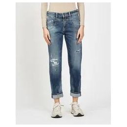Loose-fit-Jeans Gang "94BO CROPPED", Damen, Gr. 30, N-Gr, blau (vint denim), Denim/Jeans, Obermaterial: 90% Baumwolle, 8% Polyester, 2% Elasthan, Destroyed-Effekte, Jeans, mit Rundpasse