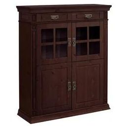 Highboard Home Affaire "Vinales", braun (dunkelbraun), B:112cm H:130cm T:39cm, Massivholz, Sideboards, Vitrine, Breite 112 cm