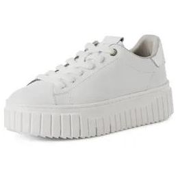 Plateausneaker Tamaris, Damen, Gr. 39, weiß kombiniert, Leder, unifarben mit Farbeinsatz, Schuhe, Freizeitschuh, Halbschuh, Schnürschuh mit Kontrastbesatz