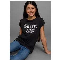 T-Shirt Kidsworld "Sorry. hab nicht zugehört.", Mädchen, Gr. 176/182, schwarz, Single Jersey, Obermaterial: 100% Baumwolle, bedruckt, weit hüftbedeckend, Rundhals, Aufschlag, Shirts, Kurzarm, bedruckt, Rundhalsausschnitt, aus Baumwolle