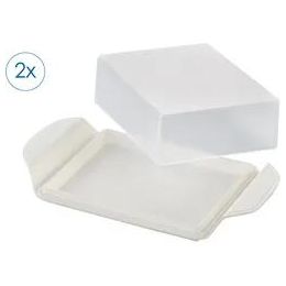 Butterdose Ruco "mit Deckel, 2er Set", weiß, transparent, B:9,5cm H:4,5cm L:17cm, Kunststoff, Lebensmittelaufbewahrungsbehälter, Butterglocke 250 g, Made in Germany