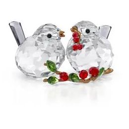 Tierfigur Swarovski "Dekofigur Kristallfigur Sammelfigur Idyllia Vogelpaar und Beeren", weiß (kristallweiß, rot, grün, grau, bronzefarben), Dekofiguren, Metall, Swarovski Kristall