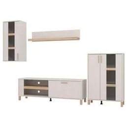Wohnwand Home Affaire "Sheffield, inkl. TV-Board, Highboard, Hängevitrine und Wandregal", kaschmir, B:250cm H:160cm T:40cm, Glas, MDF, Spanplatte, Kastenmöbel-Sets, Getöntes Glas, 2D-beschichtetes MDF-Profil, Heißprägedetails