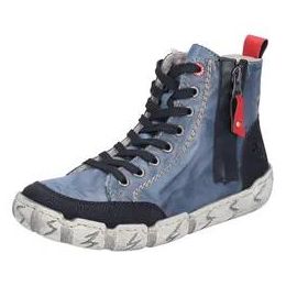 Winterboots Rieker, Damen, Gr. 42, schwarz (jeansblau, schwarz, rot), Leder, Nubuklederimitat, Schuhe, Schnürboots, High Top Sneaker, Stiefelette, mit Anziehlasche