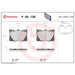 Brembo Bremsbelagsatz, Scheibenbremse P 50 139 vorne rechts links mit Zubeh&ouml;r f&uuml;r MERCEDES-BENZ (BBDC) 0004204900 A0004209000 0004207900