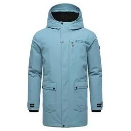 Wintermantel STONE HARBOUR "Netaan XX", Herren, Gr. XXXL (58), blau (graublau), Obermaterial: 100% Polyester; Innenfutter: 100% Polyester; Wattierung: 100% Polyester; Ärmelfutter: 100% Polyester, gerade Po-bedeckend, hoch geschlossener Ausschnitt, Ärmel ohne Ärmelschlitz Bündchen mit verstellbarem Klettverschluss,verstellbar, Mäntel, Herren Kurzmantel mit kuscheliger Kapuze