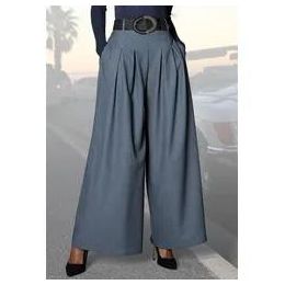 Hosenrock Lascana, Damen, Gr. 46, graublau, Web, Obermaterial: 80% Polyester, 18% Viskose, 2% Elasthan. Taschenbeutel: 100% Polyester, unifarben, figurumspielend bodenlang, Röcke, mit Gürtelschlaufen, Anzughose, chic