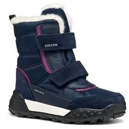Winterboots Geox "J TREKKYUP GIRL B AB", M&auml;dchen, Gr. 38, blau (navy, lila), Leder, Textil, Schuhe Winterboots, Klettstiefel mit Warmfutter, Gr&ouml;&szlig;enschablone zum Download