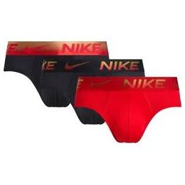 Hipster Nike UNDERWEAR "HIP BRIEF 3PK", Herren, Gr. XL, uni rot, blk, blk mtllic gradient wb, Jersey, Obermaterial: 92% Polyester, 8% Elasthan, kontrastfarbene Details, unifarben, körpernah, Unterhosen, mit Nike Logo-Elastikbund