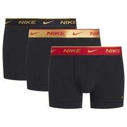 Trunk Nike UNDERWEAR "TRUNK 3PK", Herren, Gr. M, blk uni rot, wheat gld, blk hig sh wb, Jersey, Obermaterial: 95% Baumwolle, 3% sonstige Fasern, 2% Elasthan, kontrastfarbene Details, unifarben, körpernah, Unterhosen, mit farbigem Nike Logo-Elastikbund