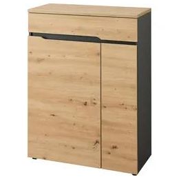 Schuhschrank OTTO HOME "Fargo Schuhschrank, 80/107/38 (B/H/T cm)", artisan eiche, graphit dekor, B:80cm H:107cm T:38cm, Holzwerkstoff, Metall, Schränke, 2 türig, Schubkasten, Soft Close