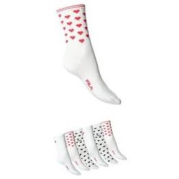 Socken Fila "WOMAN LIFESTYLE NORMAL PLAIN SOCKS", Damen, Gr. 35 (38), weiß, bunt, Baumwollmischung, elastisch, Socken, mit Herzdesign