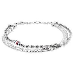Armkette Tommy Hilfiger "LAYERED SET", edelstahlfarben, blau, weiß, rot, Armbänder, Damen, 19cm, Edelstahl