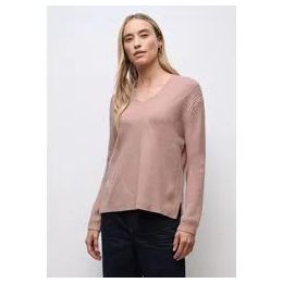 V-Ausschnitt-Pullover Street One, Damen, Gr. 42, faded rose meliert, Web, 37% Baumwolle, 34% Polyacryl, 26% Polyester, 3% Elasthan, unifarben, normal normal, V-Ausschnitt, normaler Saum, Pullover, in Unifarbe