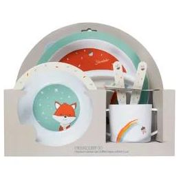Kindergeschirr-Set Sterntaler "Fuchs Filou, rund", Baby, Gr. 5 Stk., steingrün, Polypropylen, Motiv, Geschirr-Sets