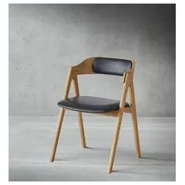 Holzstuhl HAMMEL FURNITURE "Findahl by Hammel Mette", schwarz (natur, schwarz), B:52cm H:75cm T:54cm, Leder, Massivholz, Stühle, Massivholz, mit Sitz und Rückenpolster aus Leder