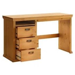 Schreibtisch Home Affaire "Konrad", beige (natur), B:129cm H:76cm T:48cm, Tische, aus zertifiziertem Massivholz, mit Schubladen, Breite 129 cm