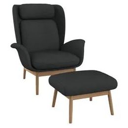 Ohrensessel FLEXLUX "Padova", grau (dervit grau), B:92cm H:99cm T:103cm, 100% Polyester, Sessel, Stil & Komfort, organische Form, Ledenstütze integriert, Fuß Eiche