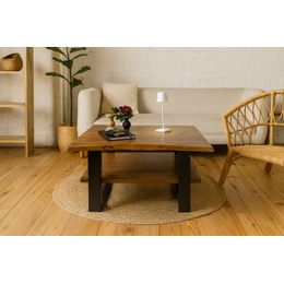Couchtisch Baumkante 90 x 90 cm Akazie massiv + nussbaumfarben schwarz PATRICK