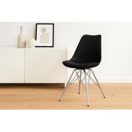 Esszimmerstuhl Schalenstuhl schwarz matt Füße aus Chrom LEKUES