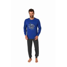 Normann Schlafanzug Pyjama langarm B&uuml;ndchen - 70558 in blau | Gr.: 48