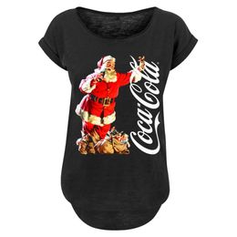 F4NT4STIC Long Cut T-Shirt Coca Cola Leaning Santa in schwarz | Gr.: XS