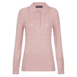 Felix Hardy Grobstrick Zopfmuster Polo Kragen Langarm Pullover in pink | Gr.: M