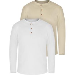 Normani 2er Set Herren Langarm Shirts aus Bio-Baumwolle Neuville in Beige/Wei&szlig; | Gr.: XXL
