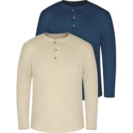 Normani 2er Set Herren Langarm Shirts aus Bio-Baumwolle Neuville in Beige/Marine | Gr.: 3XL