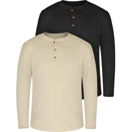 Normani 2er Set Herren Langarm Shirts aus Bio-Baumwolle Neuville in Beige/Schwarz | Gr.: XXL
