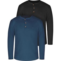 Normani 2er Set Herren Langarm Shirts aus Bio-Baumwolle Neuville in Marine/Schwarz | Gr.: L