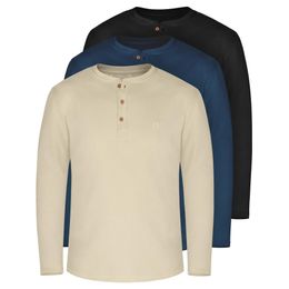 Normani 3x Herren Langarmshirts Neuville in Beige/Marine/Schwarz | Gr.: XL