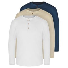 Normani 3er Set Herren Langarm Shirts aus Bio-Baumwolle Neuville in Beige/Marine/Weiß | Gr.: 3XL