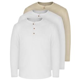 Normani 3x Herren Langarmshirts Neuville in Beige/Wei&szlig;/Wei&szlig; | Gr.: 3XL