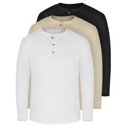 Normani 3er Set Herren Langarm Shirts aus Bio-Baumwolle Neuville in Beige/Schwarz/Wei&szlig; | Gr.: XL