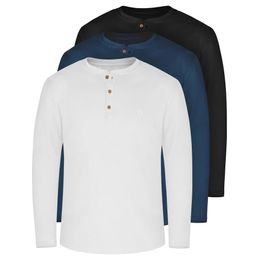 Normani 3x Herren Langarmshirts Neuville in Marine/Schwarz/Wei&szlig; | Gr.: L