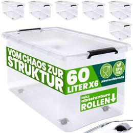 Deuba Aufbewahrungsbox 6er-Set Transparent 60x40x35cm 60L stapelbar