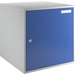eurokraft basic Schlie&szlig;fachw&uuml;rfel, HxBxT 450 x 450 x 450 mm, Vollblecht&uuml;r, lichtgrau / enzianblau