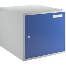 eurokraft basic Schlie&szlig;fachw&uuml;rfel, HxBxT 350 x 400 x 450 mm, Vollblecht&uuml;r, lichtgrau / enzianblau