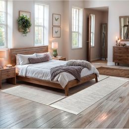 OTTO HOME Bettumrandung &raquo;Woolscape&laquo; H&ouml;he 10 mm Set, 3 Stk. tlg. Wendeteppich, handgewebte Qualit&auml;t, meliert, reine Wolle, Wohnzimmer natur/grau...