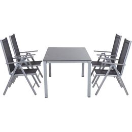 siena GARDEN Garten-Essgruppe »Saturn / Sola« Set, 5 Stk. tlg. bestehend aus 4 Sesseln und 1 Tisch silber, dark stone +