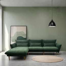 DOMO collection Ecksofa »Leuven modern mit schmalen Armlehnen, Breite 282 cm, L-Form« angenehm feste Polsterung, bodenfrei, 19 cm hohe Holzfüße grün